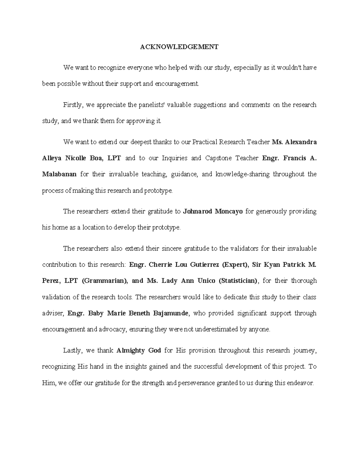 Acknowledgement, Dedication, and Abstract - ACKNOWLEDGEMENT We want to ...