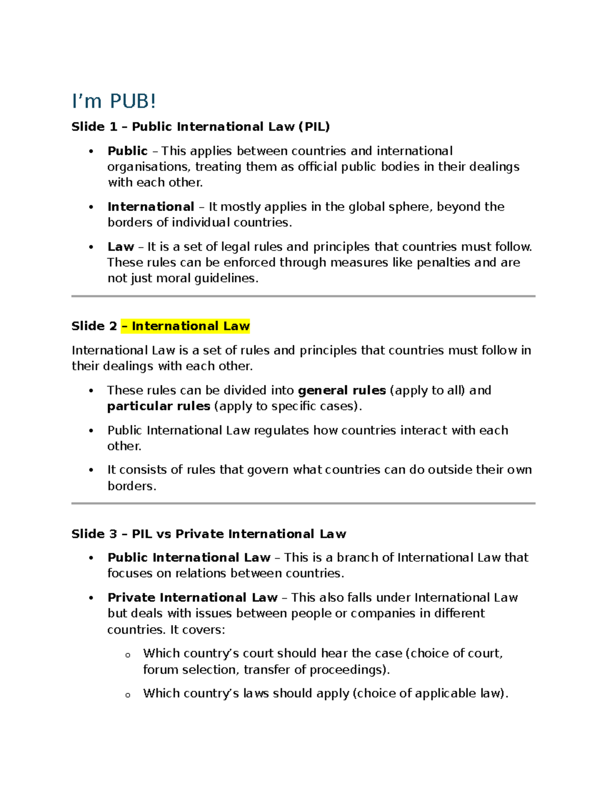 PIL 101: Test 2 Notes on Public International Law Concepts - Studocu