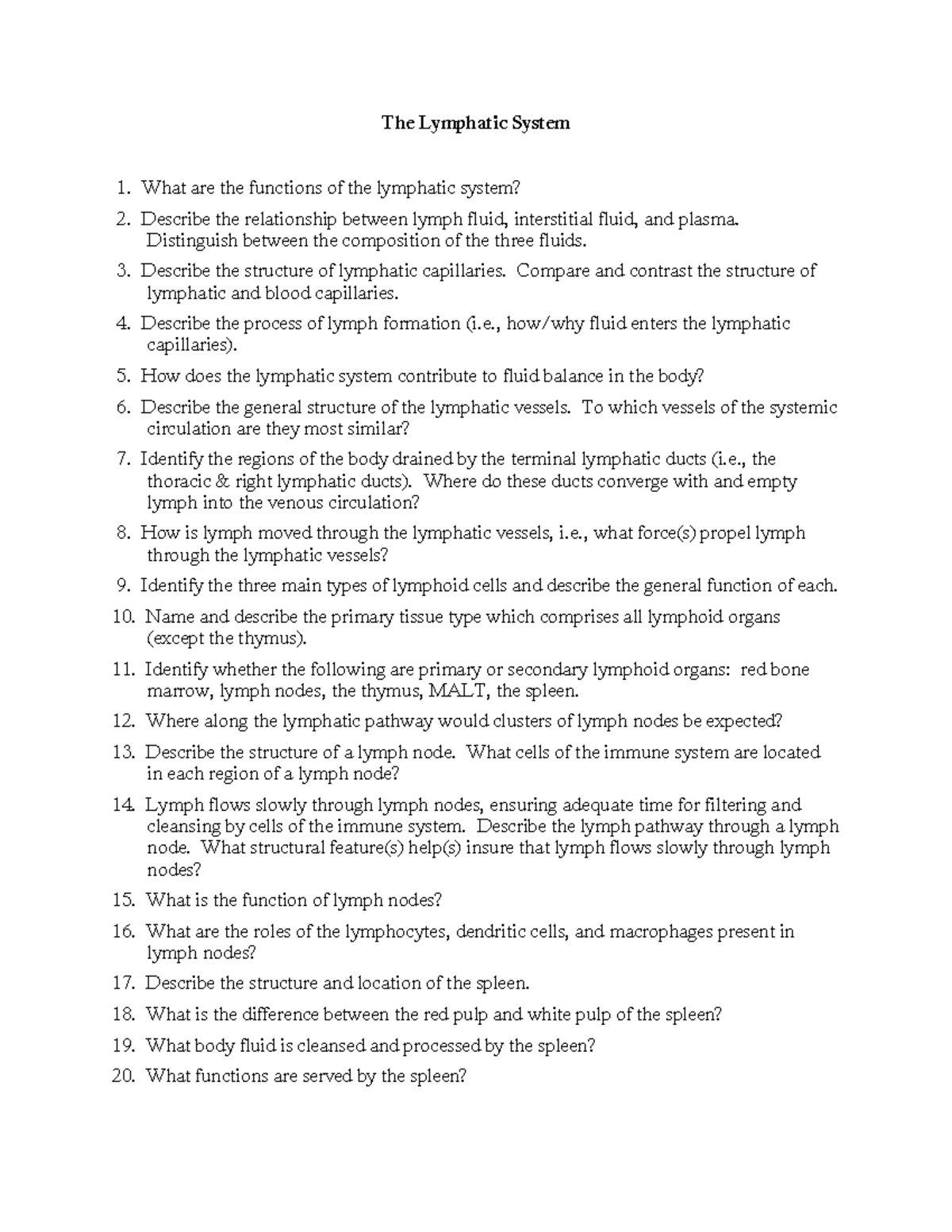 Lymphatic System Study Guide (BIO 101): Functions & Structures - Studocu