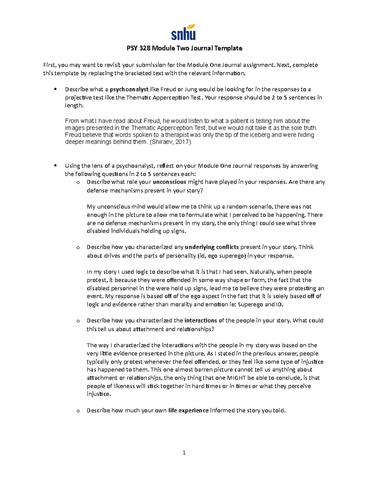 PSY 328 Module Two Journal Template - PSY 328 Module Two Journal ...