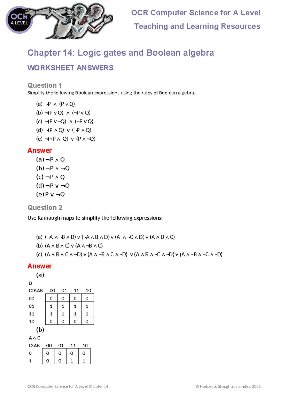 4.143b-Karnaugh Map Solutions - Homework Worksheet - Studocu
