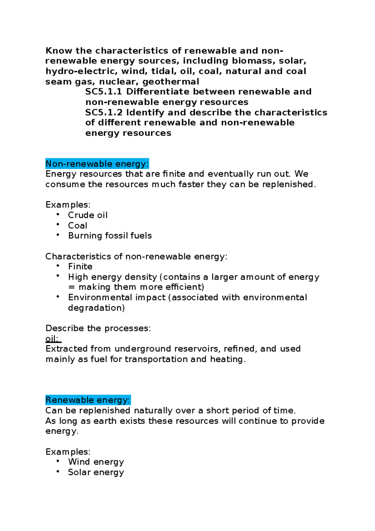 U4 AOS 2 - Environmental Science: Renewable vs Nonrenewable Energy ...