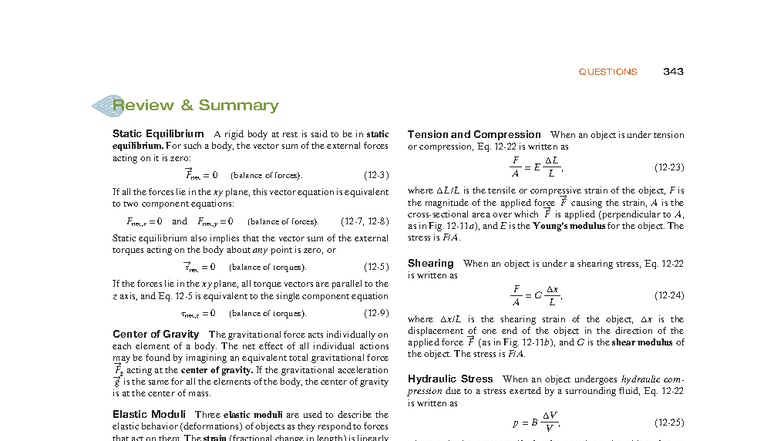 Chapter 12: Static Equilibrium and Elastic Behavior Summary - Studocu