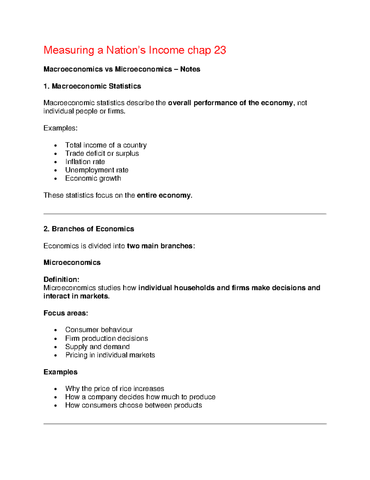 Ch23 Macroeconomics vs Microeconomics Notes Summary - Studocu