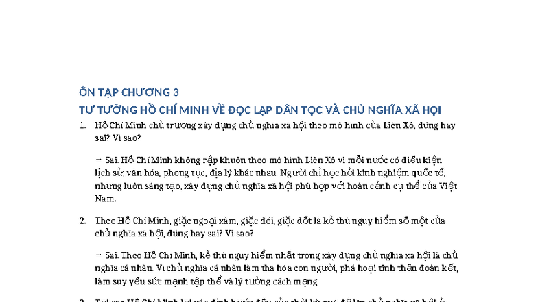 Cau hoi va dap an Chuong 3 Tthcm - ÔN TẬP CHƯƠNG 3 TƯ TƯỞNG HỒ CHÍ MINH ...