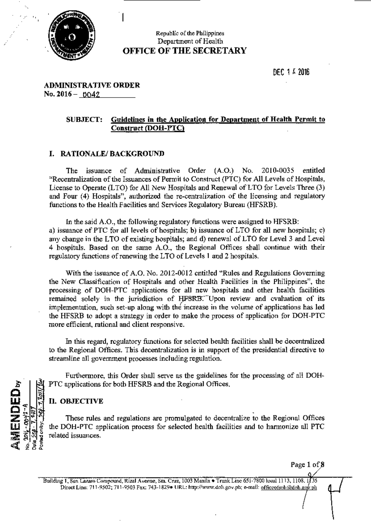 AO-2016-0042: Guidelines for DOH Permit to Construct Health Facilities ...