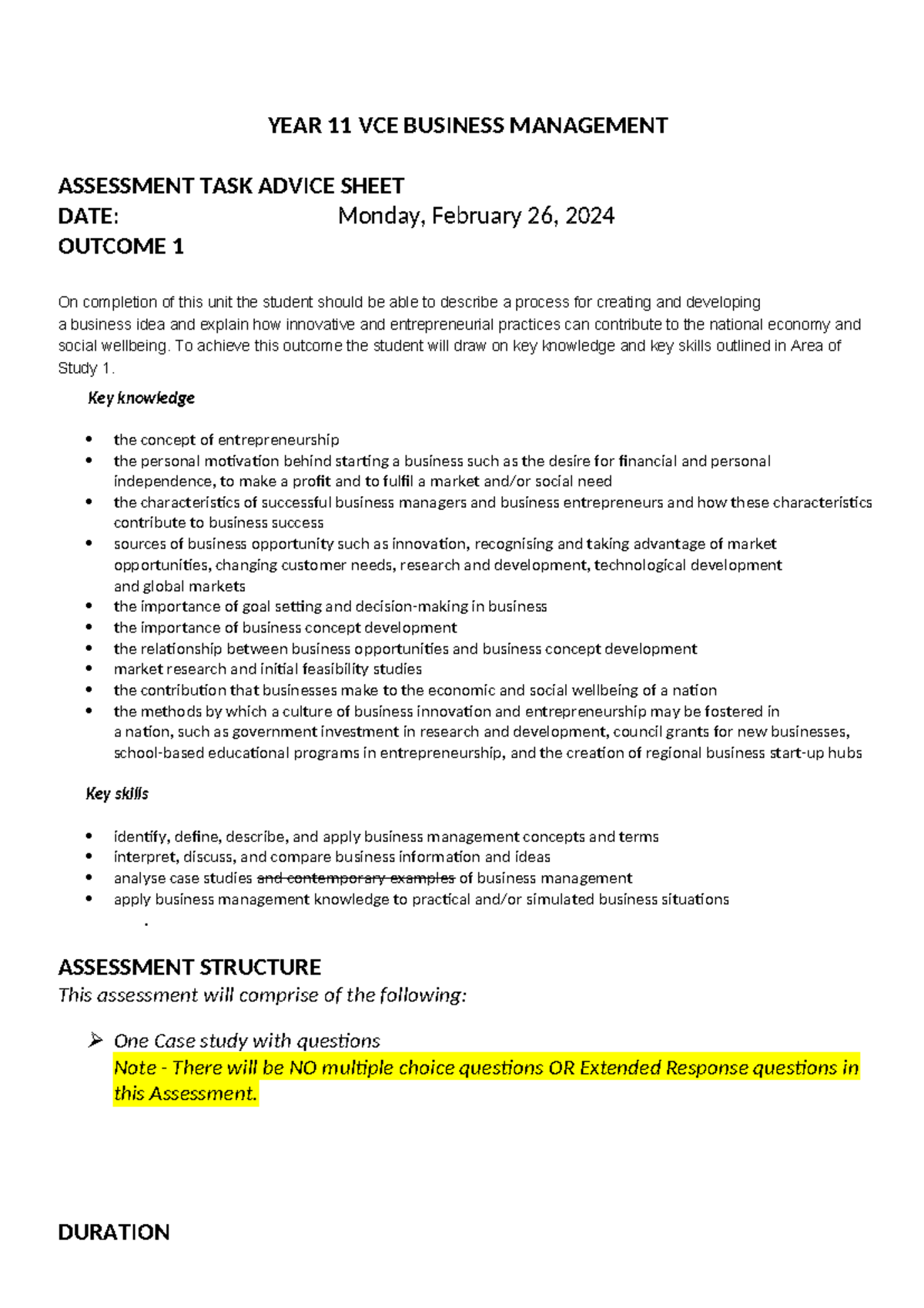 Unit 1 AOS 1 SAC Guide for VCE Business Management 2024 - Studocu
