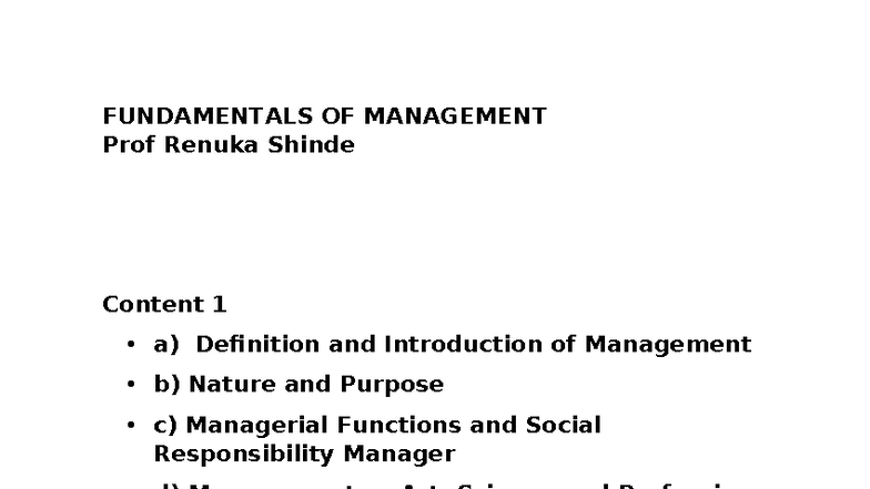 FUNDAMENTALS OF MANAGEMENT: Key Concepts and Theories (FM 1) - Studocu