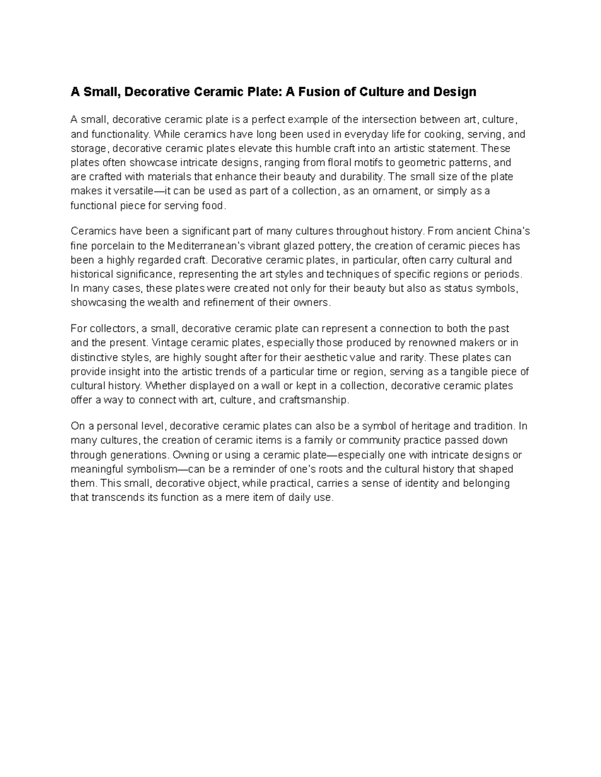 Cultural Significance of Small Decorative Ceramic Plates - Studocu