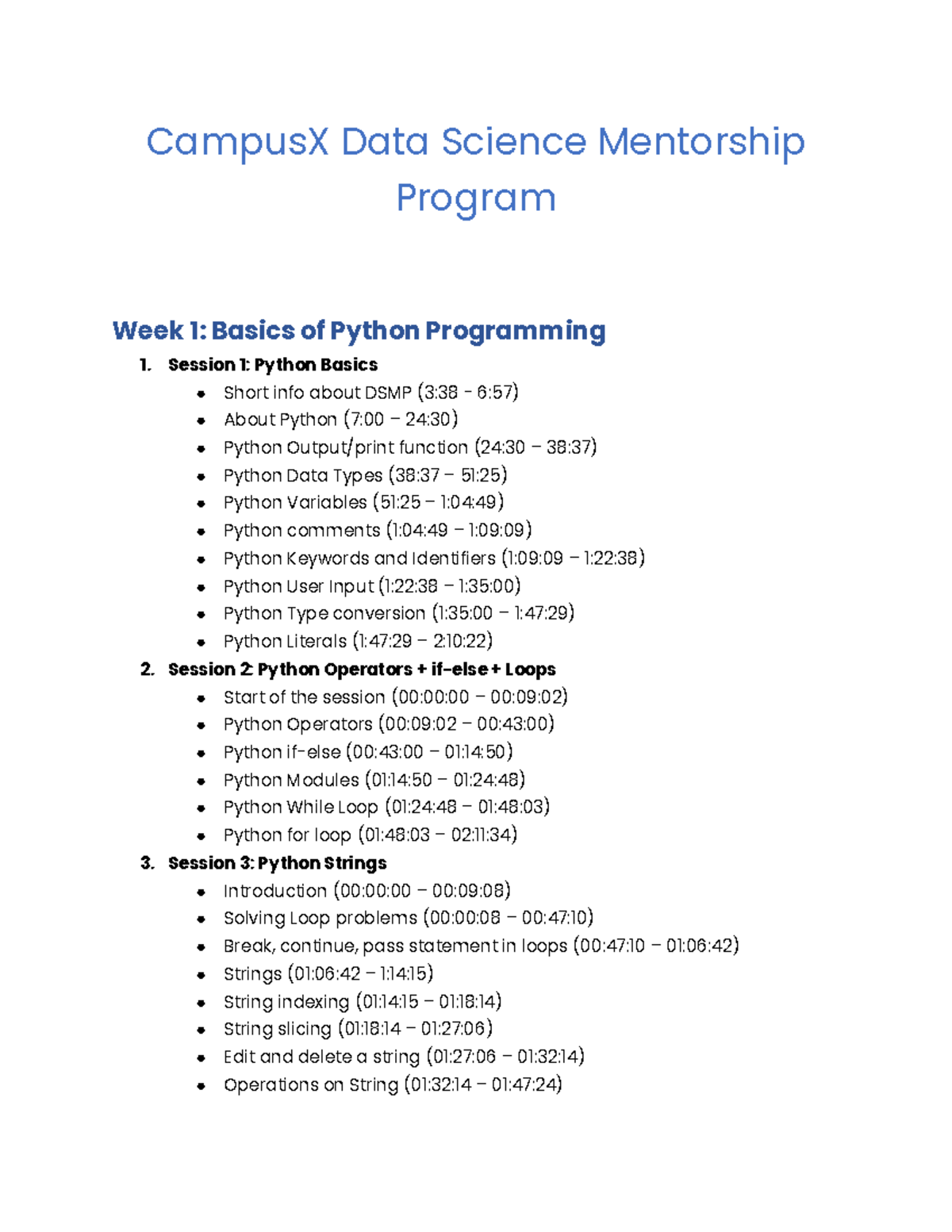 Campus X DSMP 2.0 Syllabus: Comprehensive Python & Data Science Guide ...