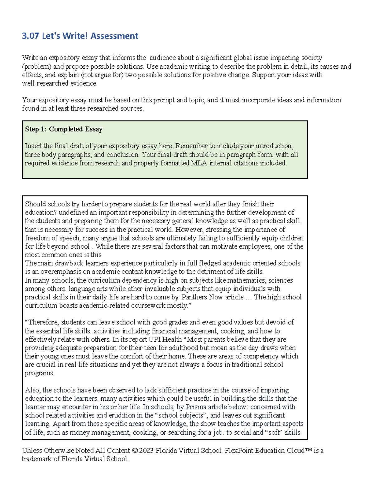 3.07 Let's Write! Expository Essay Assessment & Rubric - Studocu