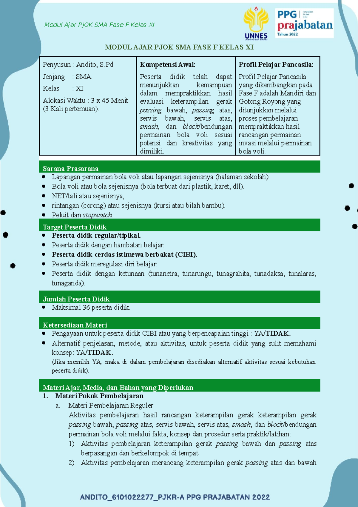 UTS - Modul Ajar PJOK SMA Fase F Kelas XI: Keterampilan Bola Voli - Studocu