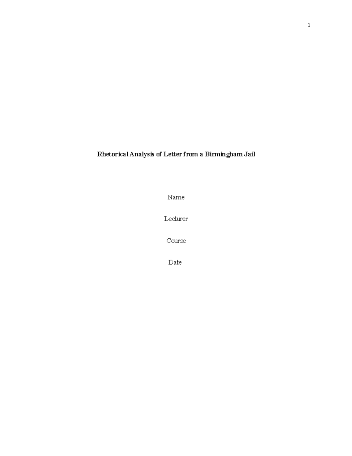 Rhetorical Analysis of Letter from a Birmingham Jail - Rhetorical ...