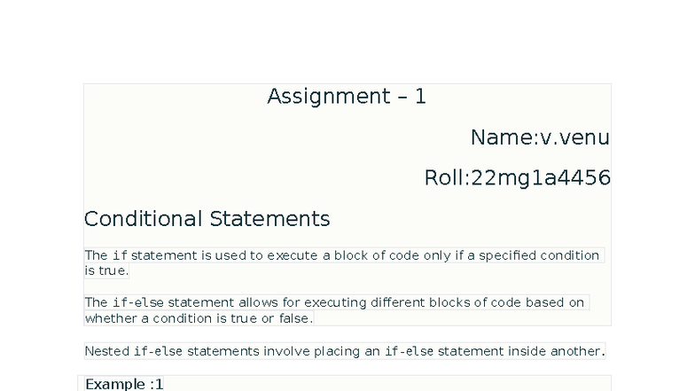 CS101 Assignment 1: Conditional & Iterative Statements - Studocu