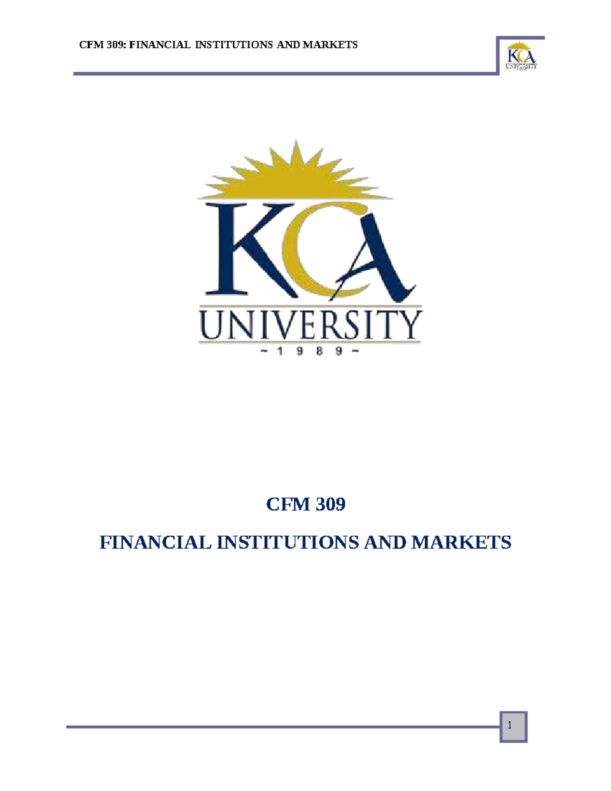 CFM 309: Financial Institutions and Markets - Comprehensive Study Notes ...