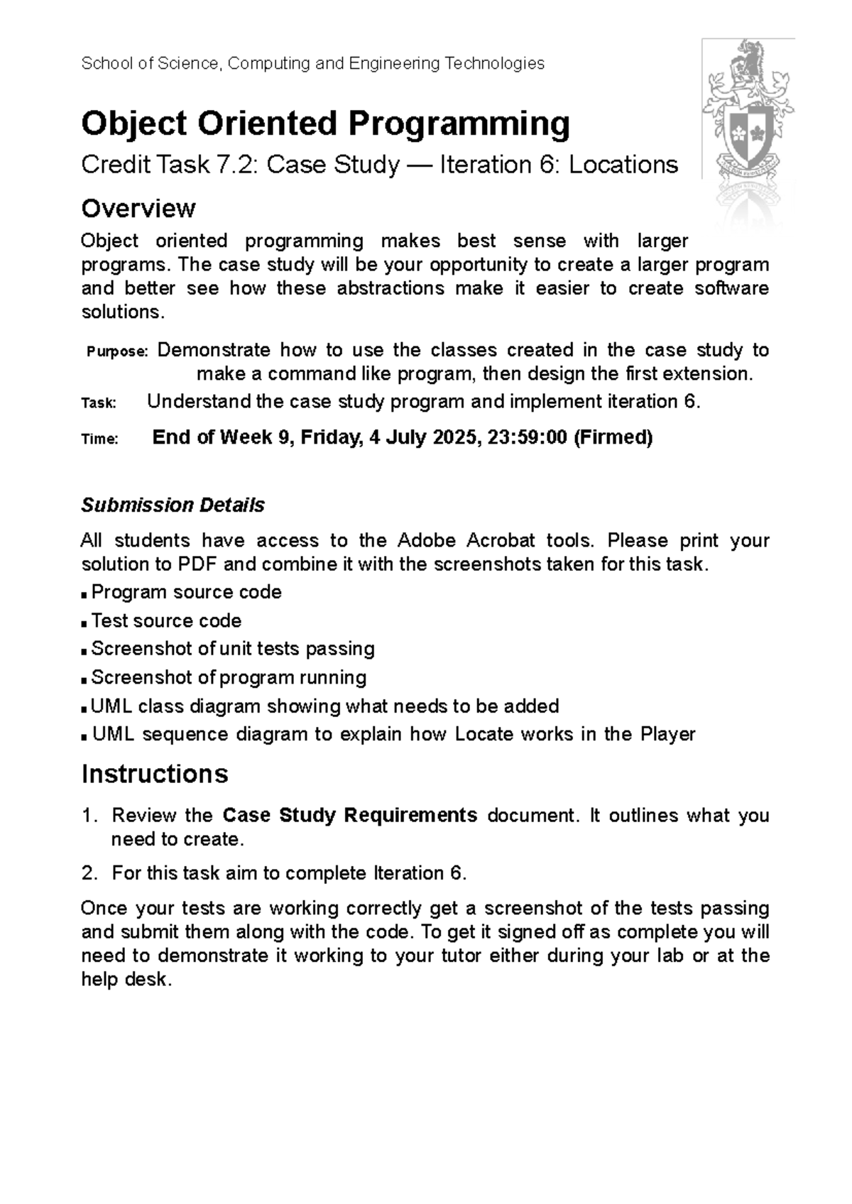 OOP Credit Task 7.2: Case Study Iteration 6 - Locations Overview - Studocu