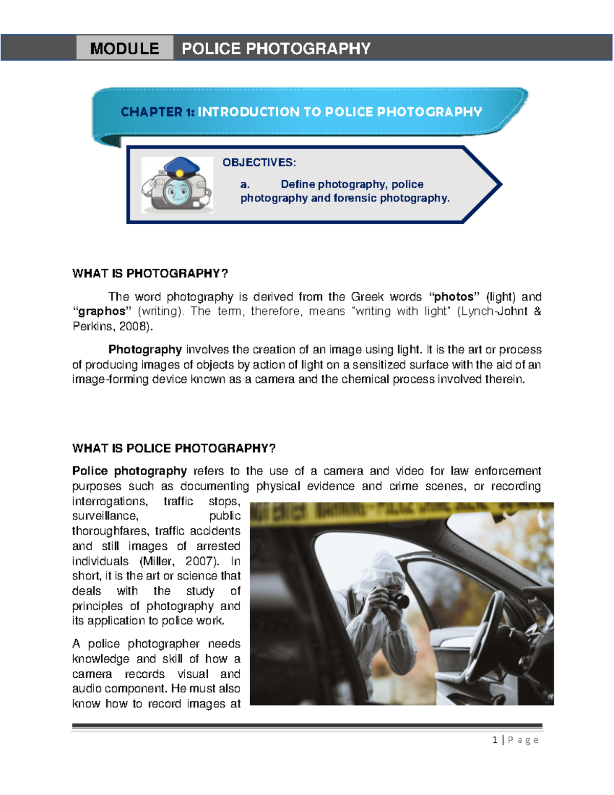 Chapter 1: Intro to Police Photography - Understanding Forensic Imaging ...