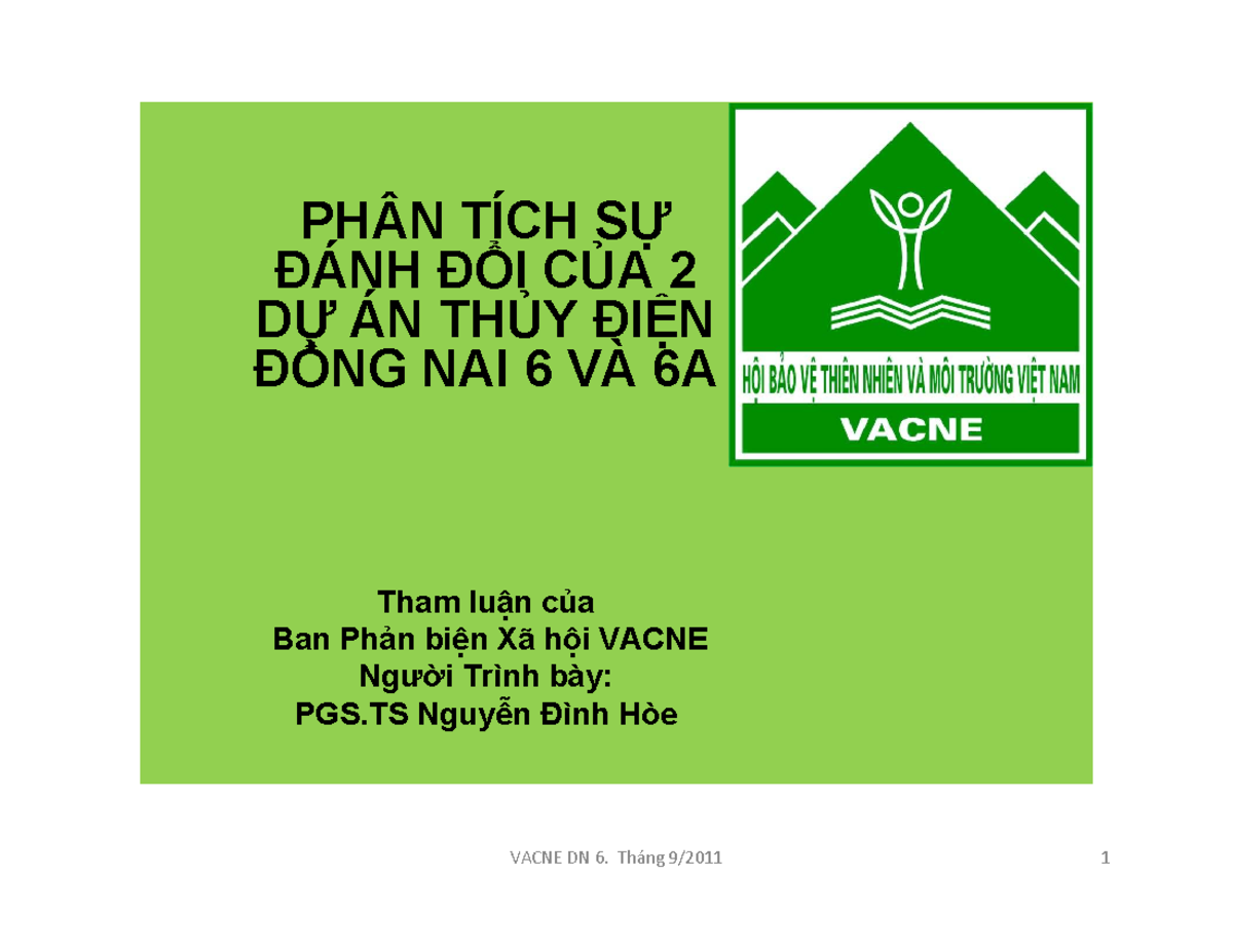 Phân Tích Đánh Đổi Dự Án Thủy Điện Đồng Nai 6 & 6A - VACNE DN 6 - Studocu