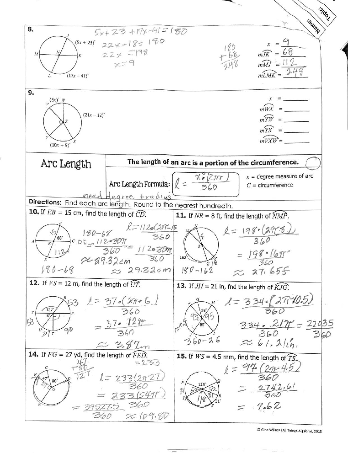 Arc+length+&+congruent+Chords-Arcs - A m e N 8. (5 + 23)° 5 + + 2 3 + 1 ...