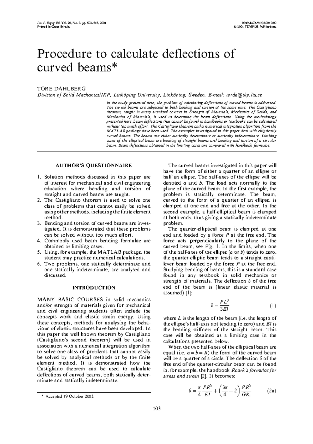 Determination of deflection in curved beam practicls - Procedure to ...
