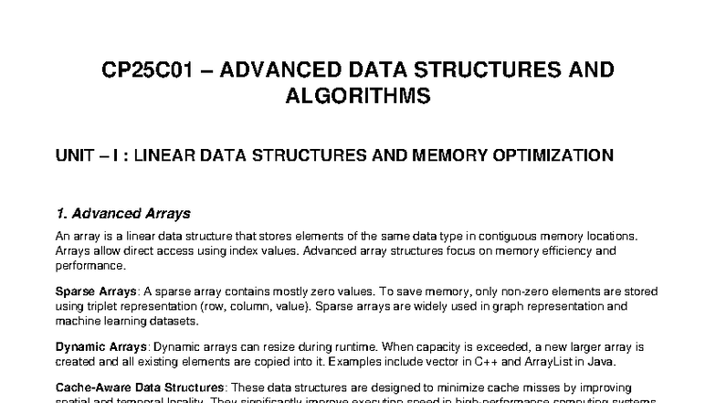 CP25C01 Advanced Data Structures & Algorithms Unit I Notes - Studocu