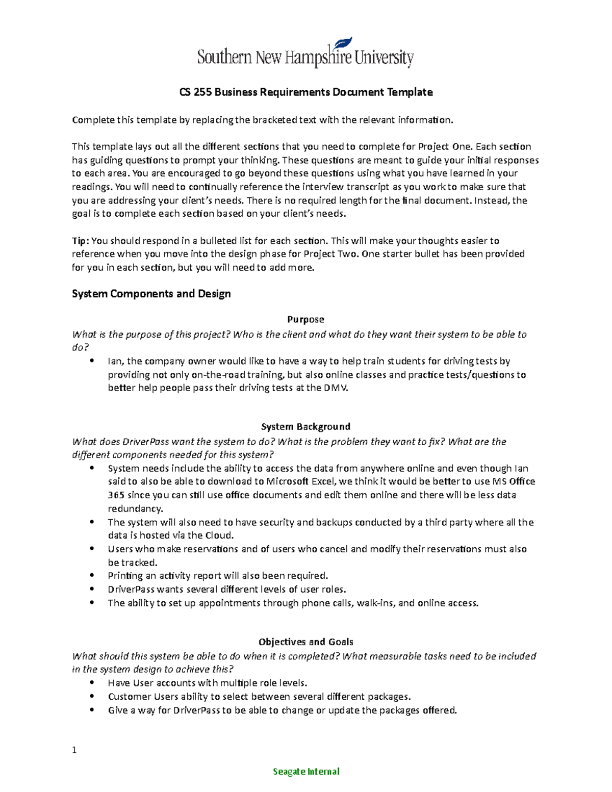 CS-255 Business Requirements for Project One Assignment Template - Studocu