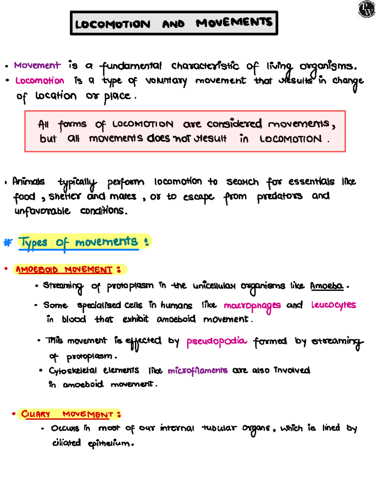 ZOO101: Locomotion & Movement - Handwritten Notes by Samapti Sinha ...