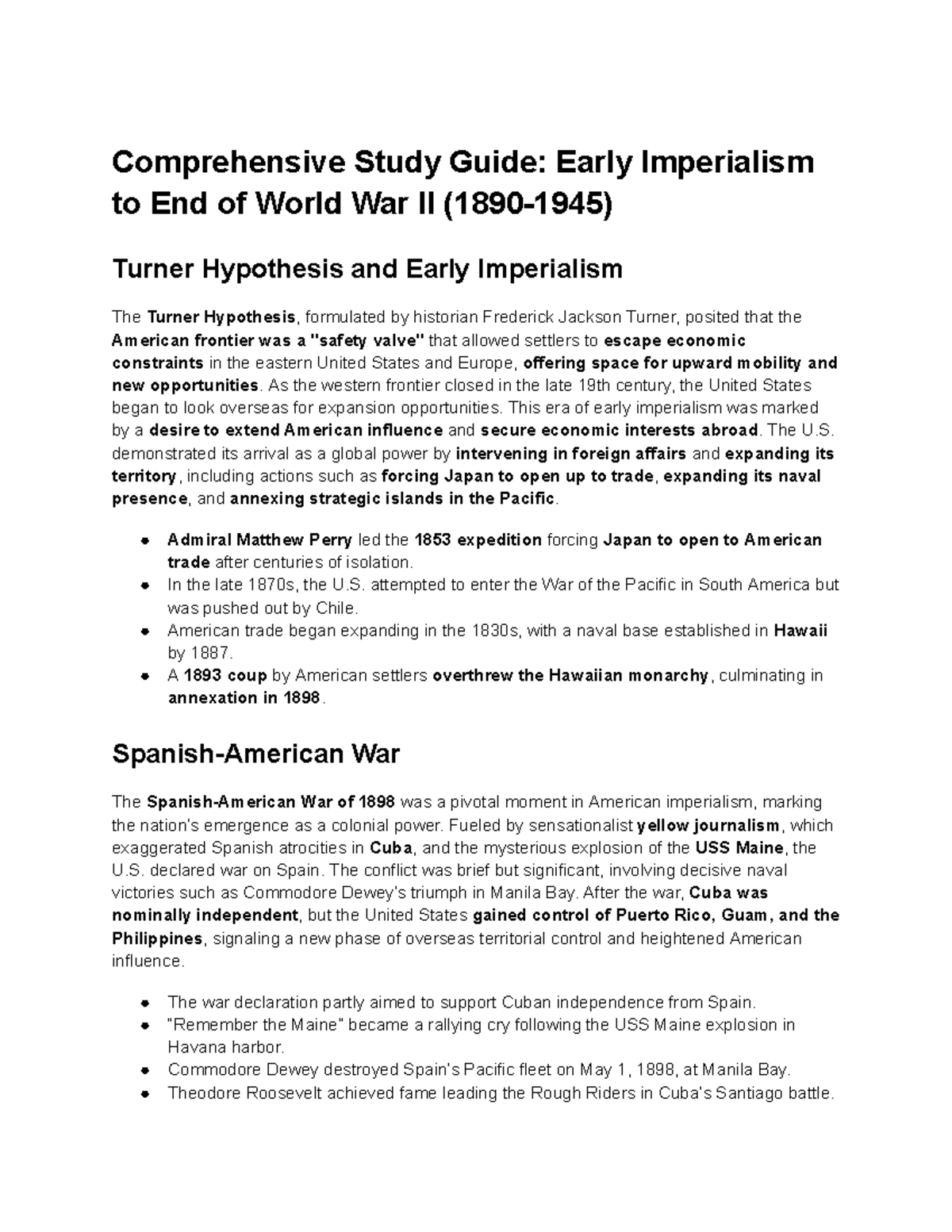 Comprehensive Study Guide: Early Imperialism to WWII (1890-1945) - Studocu
