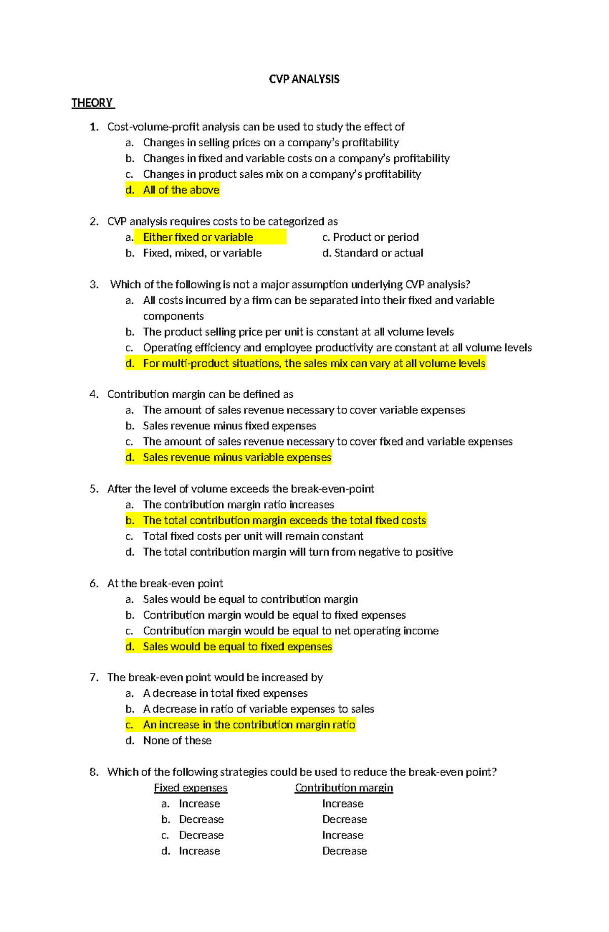 CVP- Analysis. ju - ....... - CVP ANALYSIS THEORY Cost-volume-profit ...