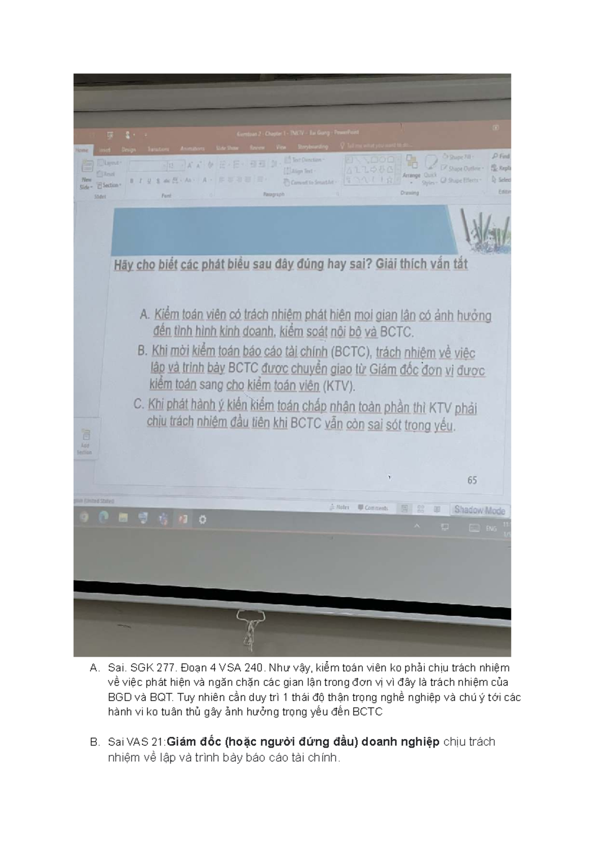 Kiểm Toán BCTC - SGK 277: Trách Nhiệm và Thái Độ Nghề Nghiệp - Studocu