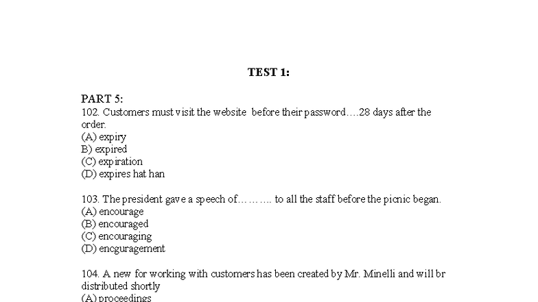 TEST 1: English Language Practice Questions and Answers - Studocu