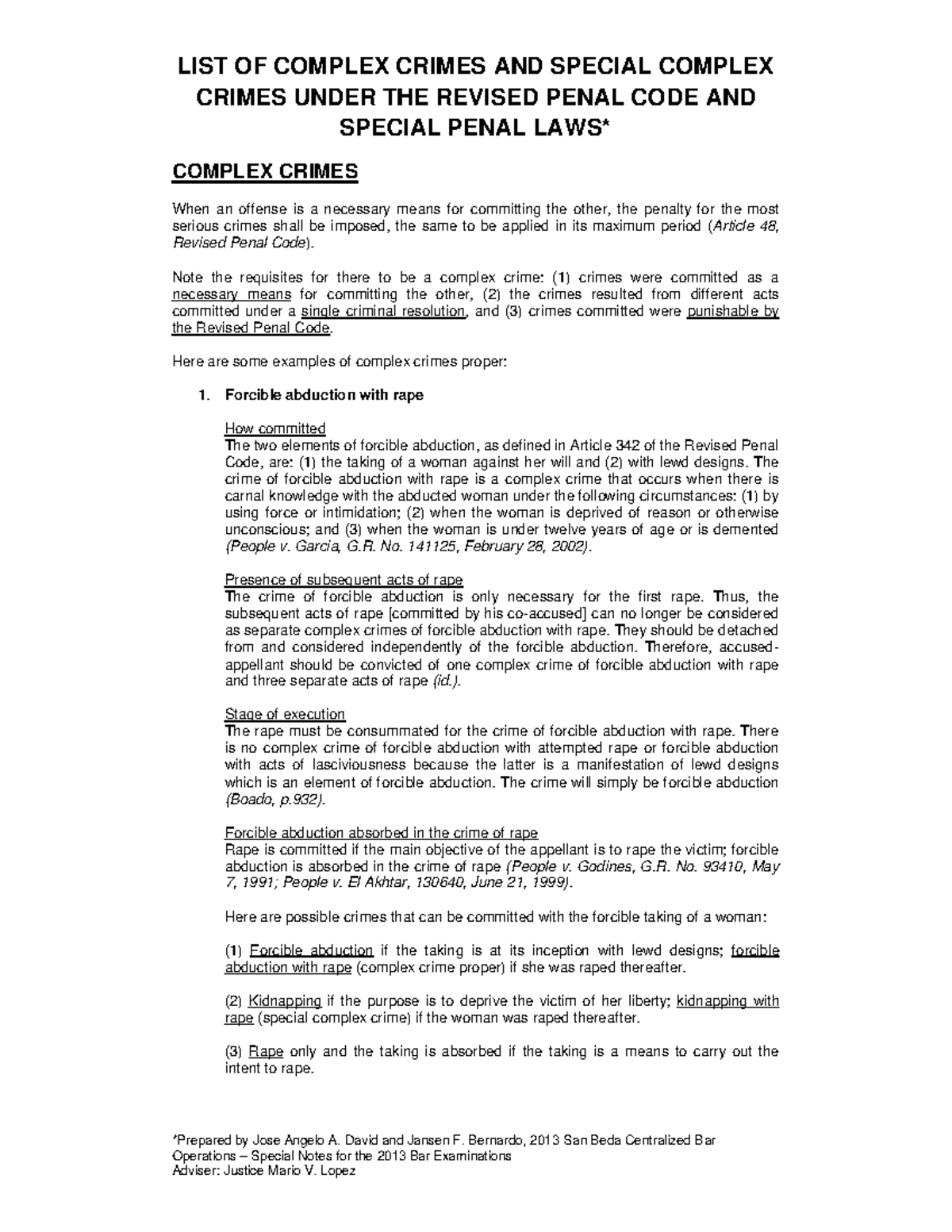 LIST OF Complex and Special Complex Crimes per Revised Penal Code - Studocu