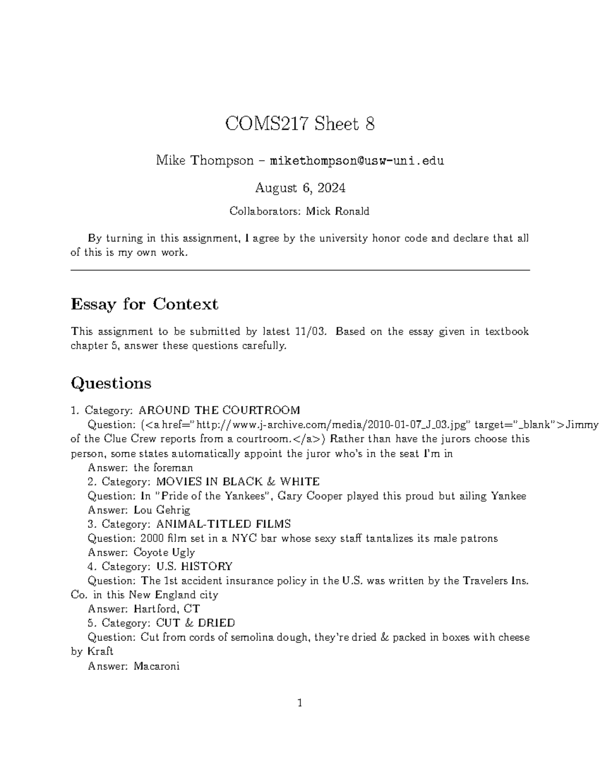 COMS217 Essay Questions from Chapter 5 - Sheet 8 - Studocu