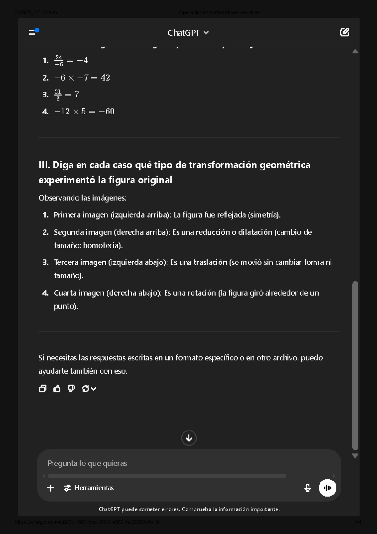 Operaciones Matemáticas Resueltas: Transformaciones Geométricas - Studocu