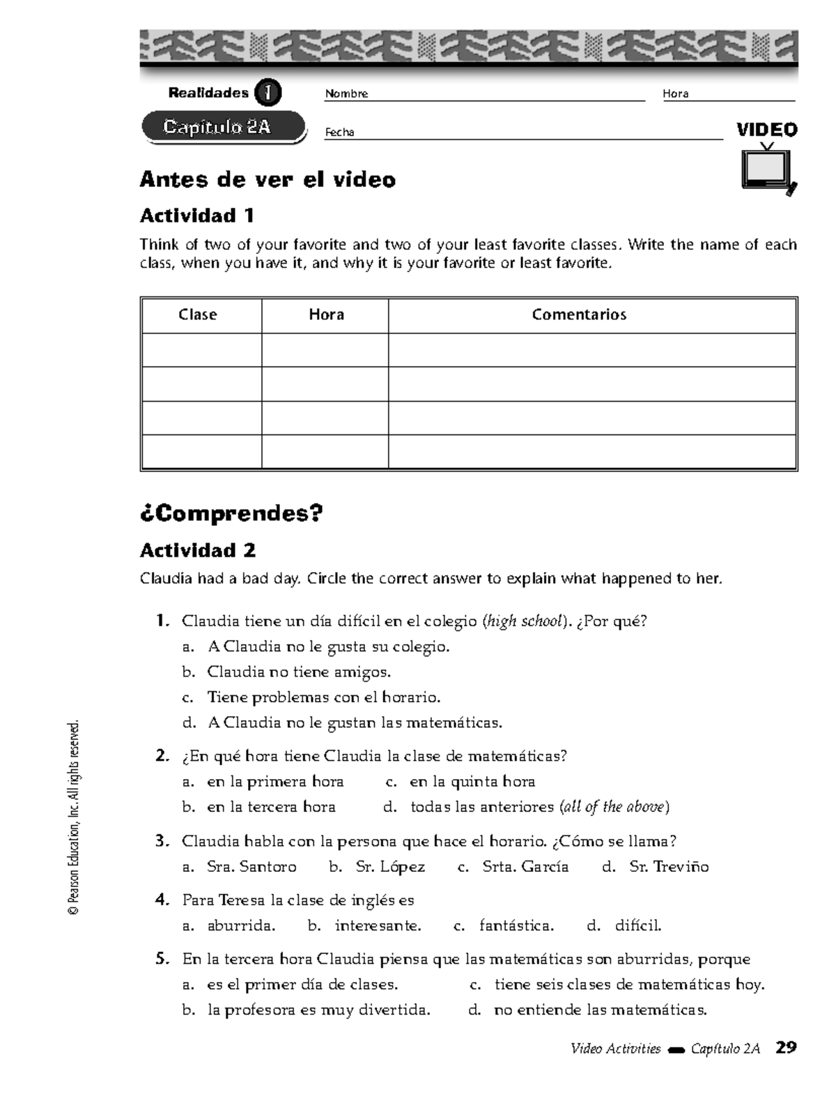 SP1 Video Activities Capítulo 2A - Spanish Lesson Notes - Studocu