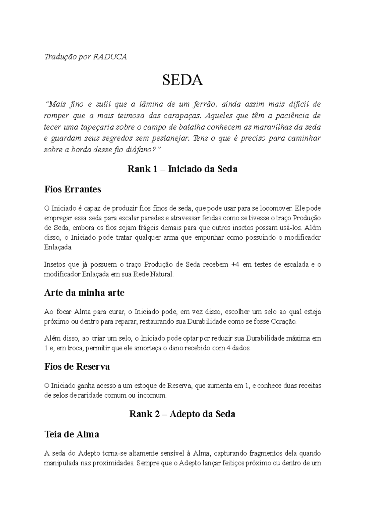 Homebrew Trilha Seda - Tradução Completa e Detalhada - Studocu
