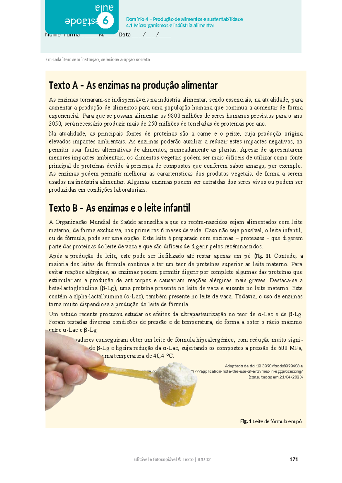 Questão de Aula 6 - Domínio 4: Produção de Alimentos e Sustentabilidade ...
