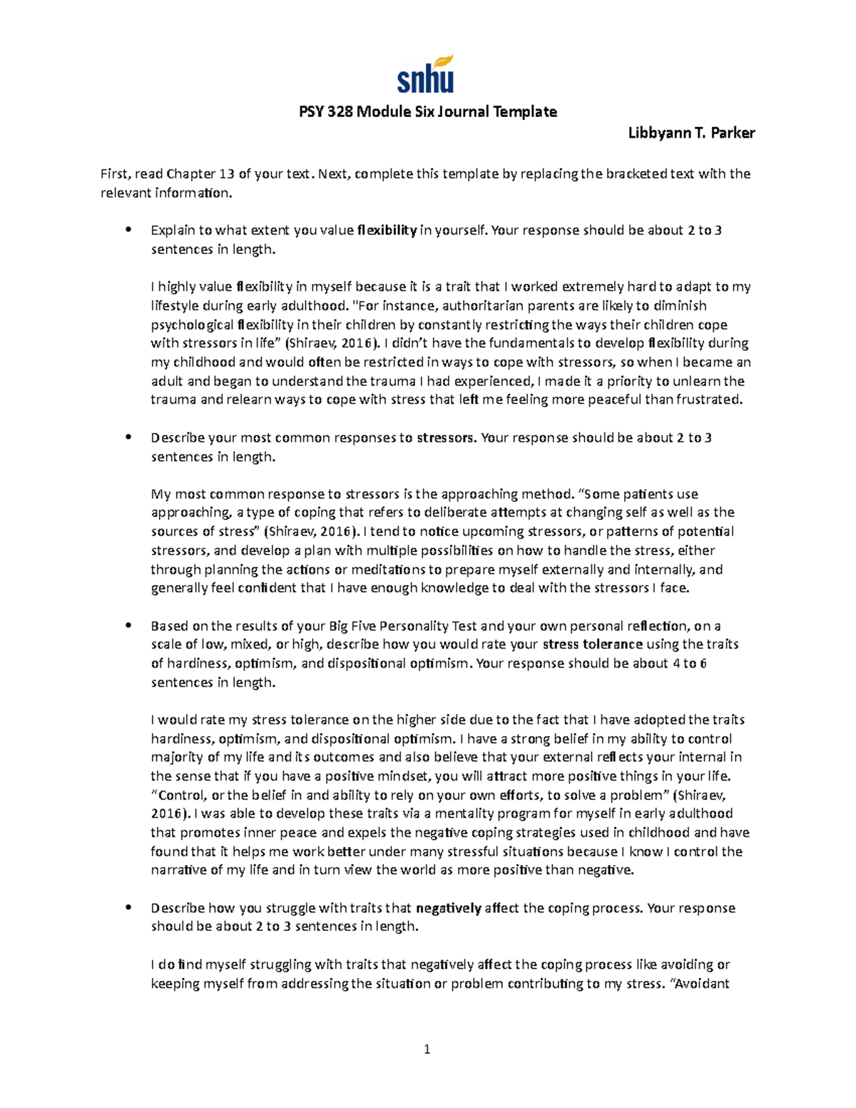 Module 6 Journal Reflections on Flexibility and Stress Tolerance PSY ...