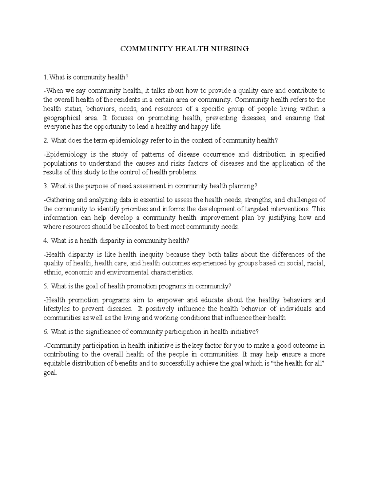 CHN - community health - COMMUNITY HEALTH NURSING 1 is community health ...