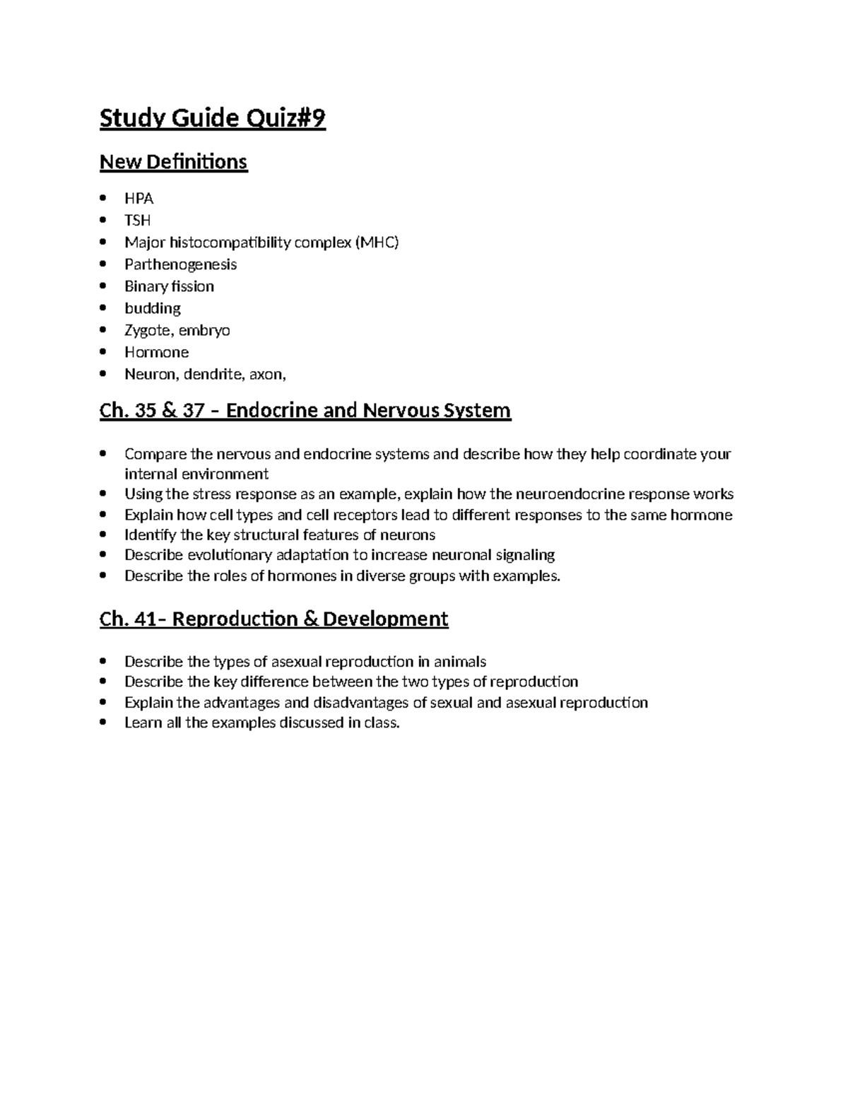 Endocrine and Nervous Systems Study Guide Quiz #9: Ch. 35-37 & 41 - Studocu