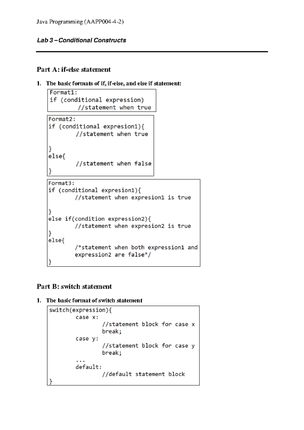 Java Programming Lab 3: If, Else If, and Switch Statements Exercises - Studocu