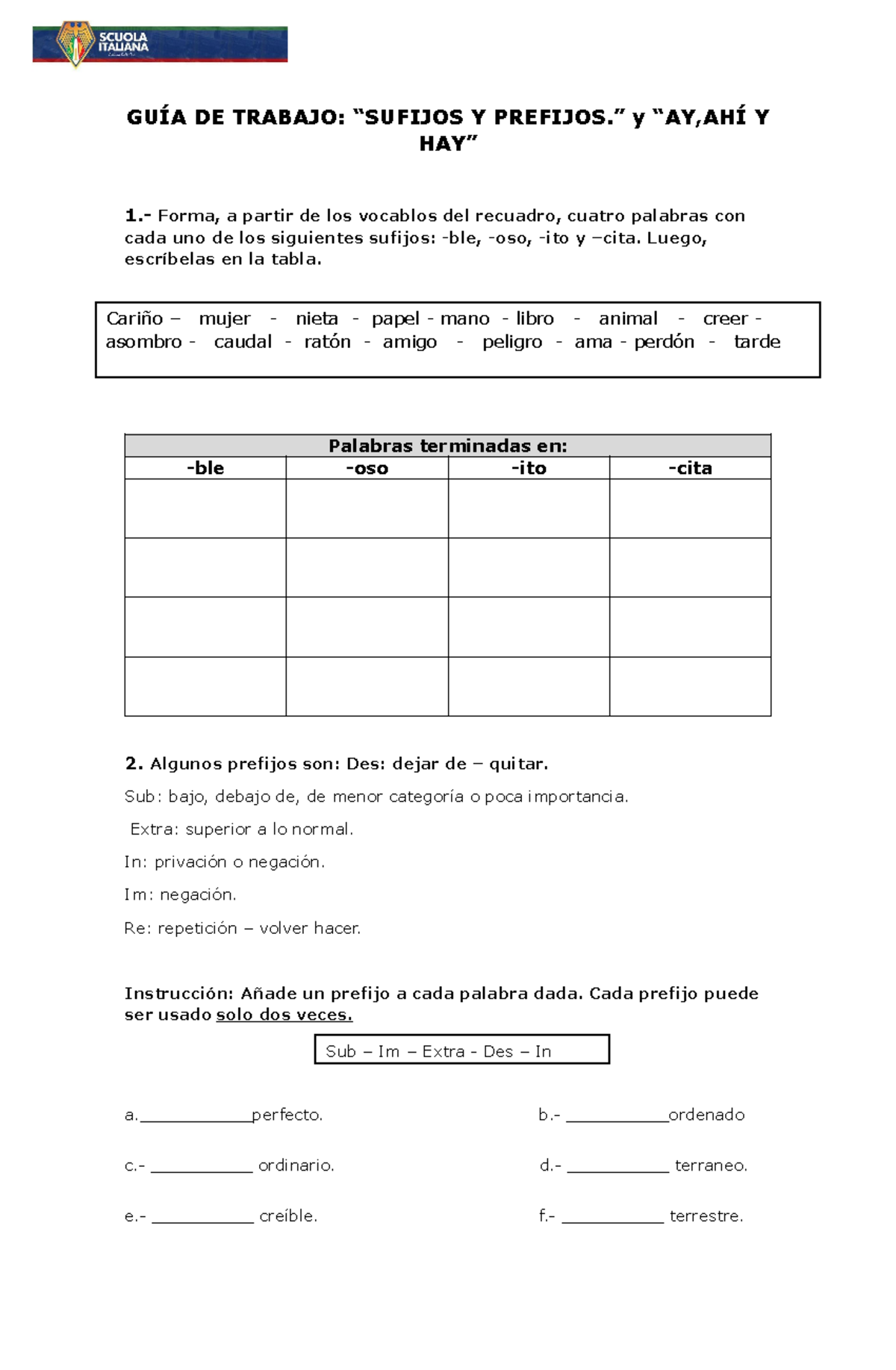 Hoja De Trabajo De Sufijos Prefijos Y Sufijos: Fichas Interactivas Y