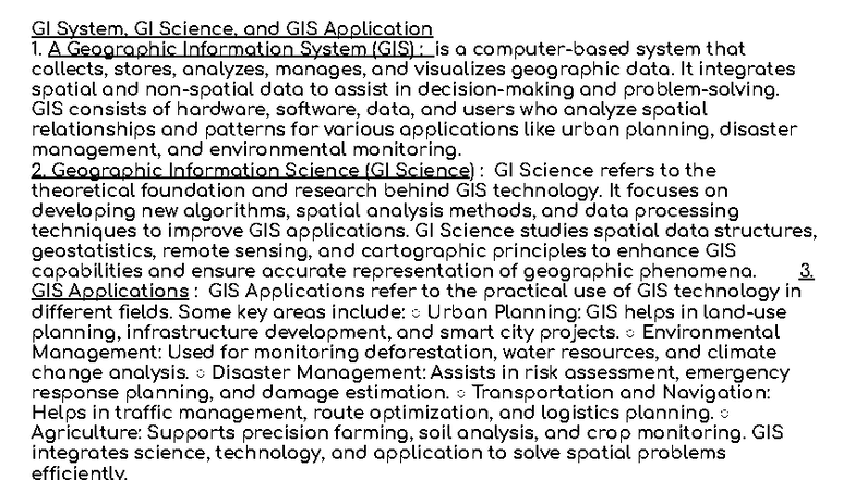 FGIS UNIT 1 - Overview of GIS, GI Science, and Applications - Studocu