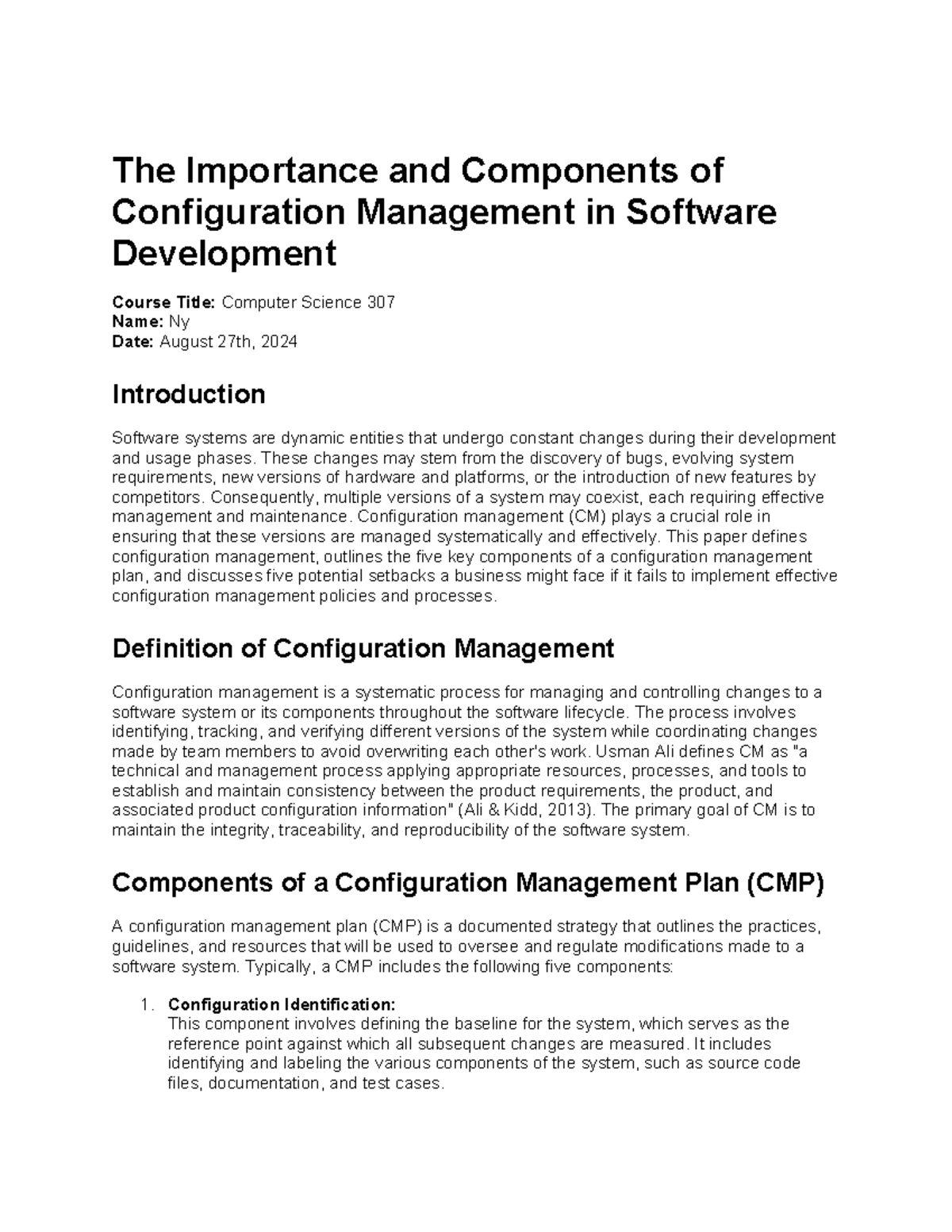 Computer Science 307 - Assignment 1: Configuration Management Overview ...