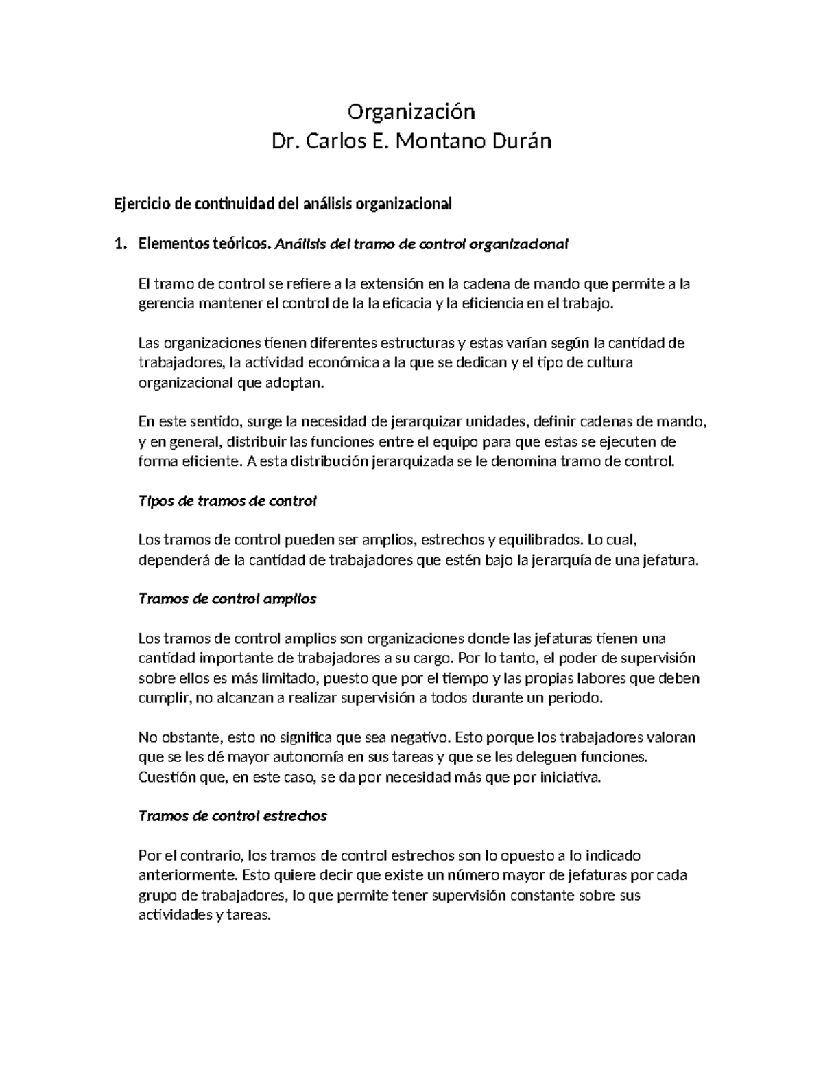Análisis del Tramo de Control Organizacional: Estructuras y Tipos - Studocu