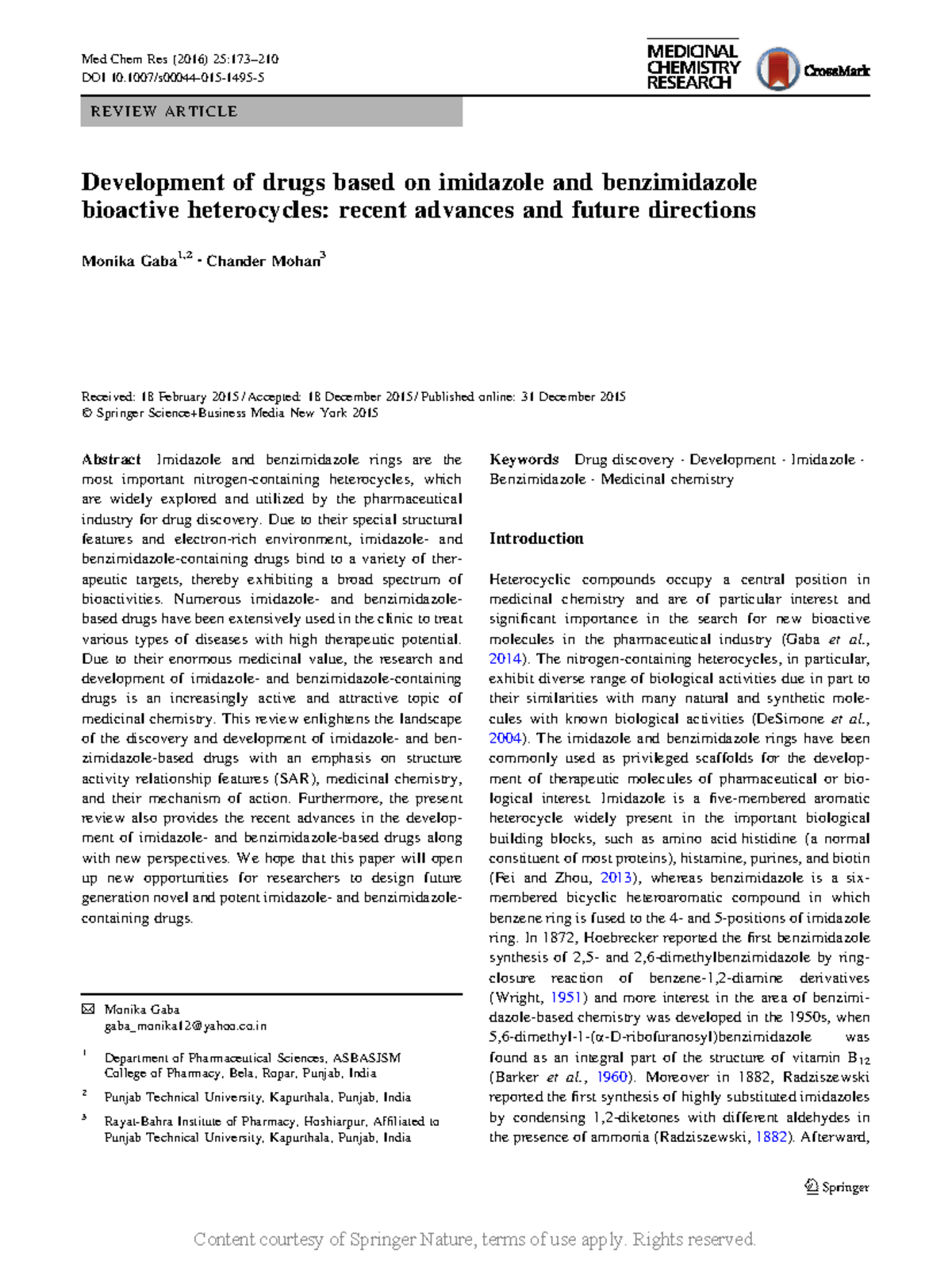 Development of drugs based on imidazole and benzim - R E V I E W A R T ...
