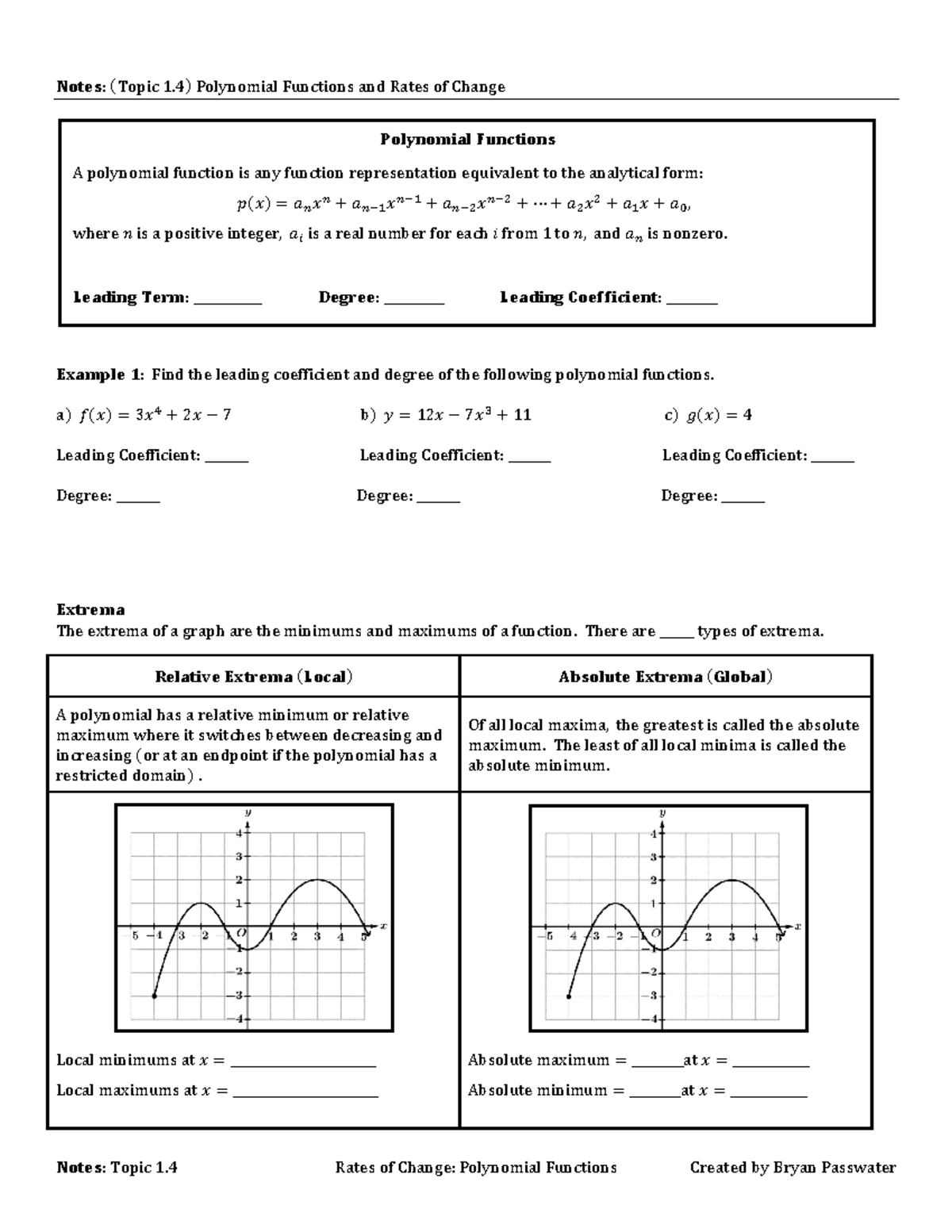 AP PC Notes: Topic 1.4 Polynomial Functions & Rates of Change - Studocu
