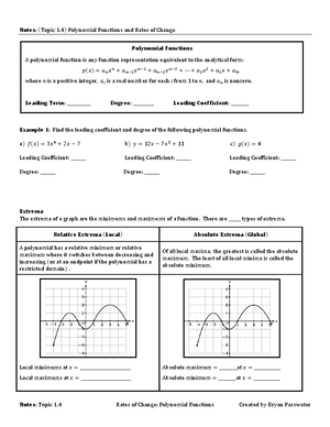 Notes Topic 1.6 Polynomial Functions and End Behavior AP PC - 𝐍𝐨𝐭𝐞𝐬 ...