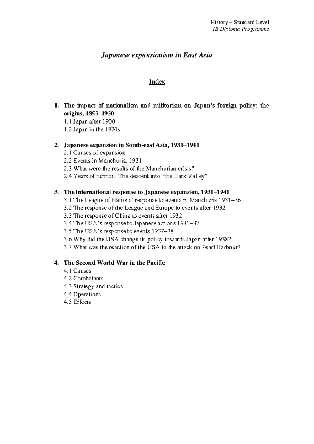 Japanese expansion 1931-1941 (Notes) - IB Diploma Programme Japanese ...