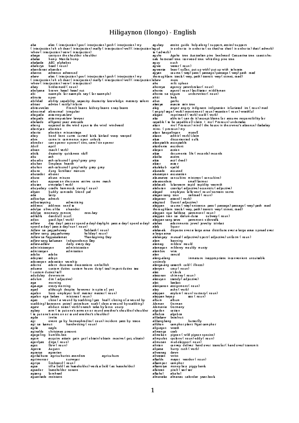 **HUM102 - Hiligaynon-English Dictionary: Hiligaynon Vocabulary Guide ...